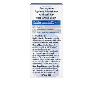 Neutrogena Ageless Intensives Anti-Wrinkle Retinol Serum, Deep Wrinkle Daily Serum with Retinol SA, Vitamin E, and Vitamin A, Anti-Wrinkle Serum Treatment, 1 fl. oz