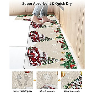 Christmas Red Truck Bath Mat for Tub,Non Slip Bathroom Floor Runner Rug Quick Dry & Absorbent Diatomaceous Earth Shower Sink Kitchen Washable Doormat,Farmhouse Pine Tree Berry Snowflake 16x24+16x47