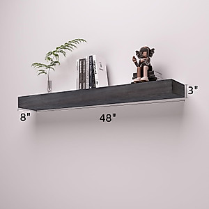 SAUMONIERES Fireplace Mantel Shelves 48 Inch Solid Wood Wall Mounted Long Floating Shelf Hollow, Grey Painted