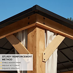 YOLENY 11' x 13' Spruce Wood Gazebo, Outdoor Hardtop Gazebo with Privacy Curtains and Mosquito Netting for Patio, Garden, Backyard, Poolside