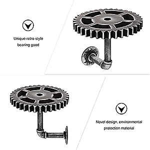 YARNOW Wall Mounted Floating Shelf Steampunk Industrial Metal Pipe Rack with Gear Design Wood Shelf Vintage Bracket