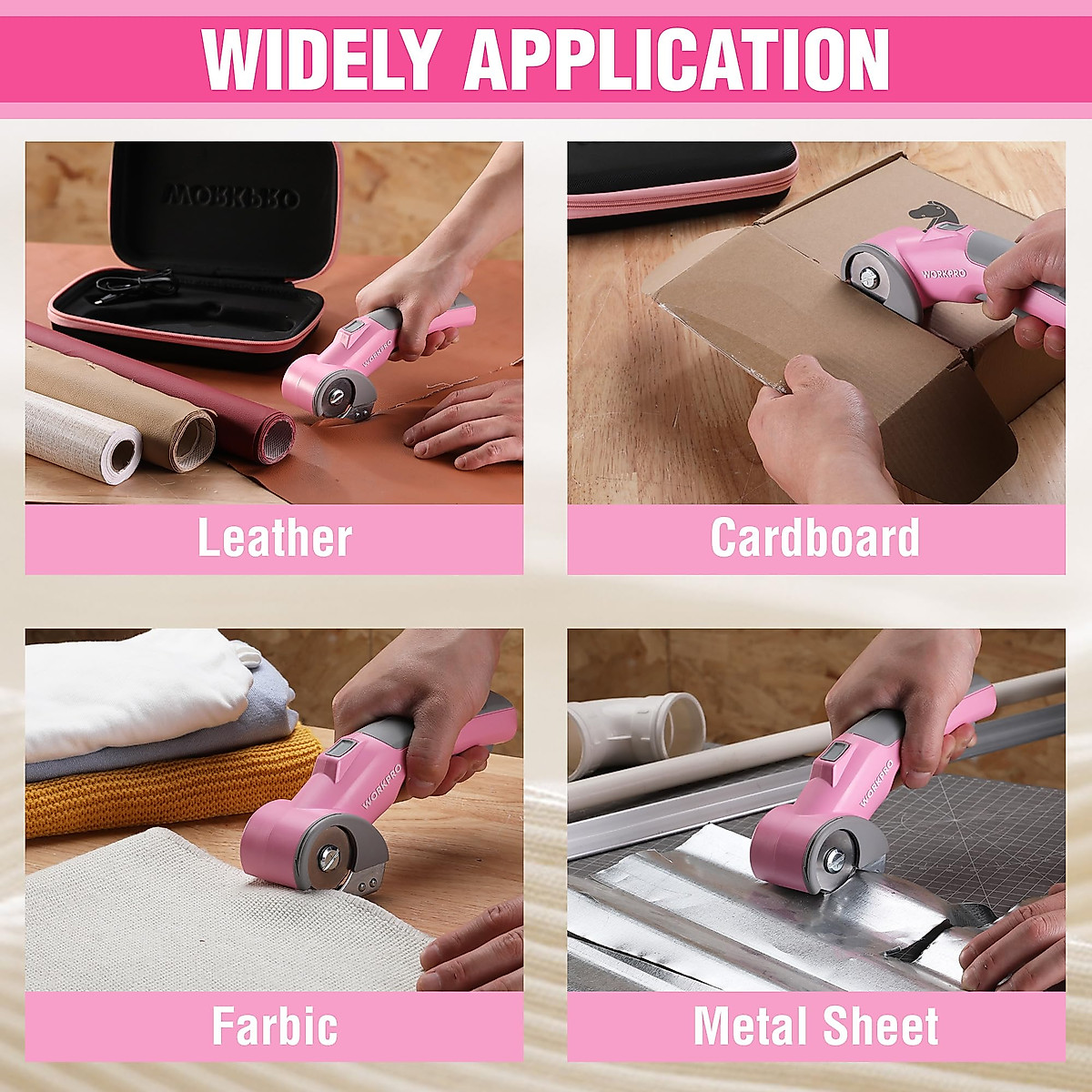 WORKPRO Cordless Electric Scissors, 4V Rotary Cutter for Cardboard Carpet Leather Plastic, 2000mAh Rechargeable Powerful shears with Storage Case