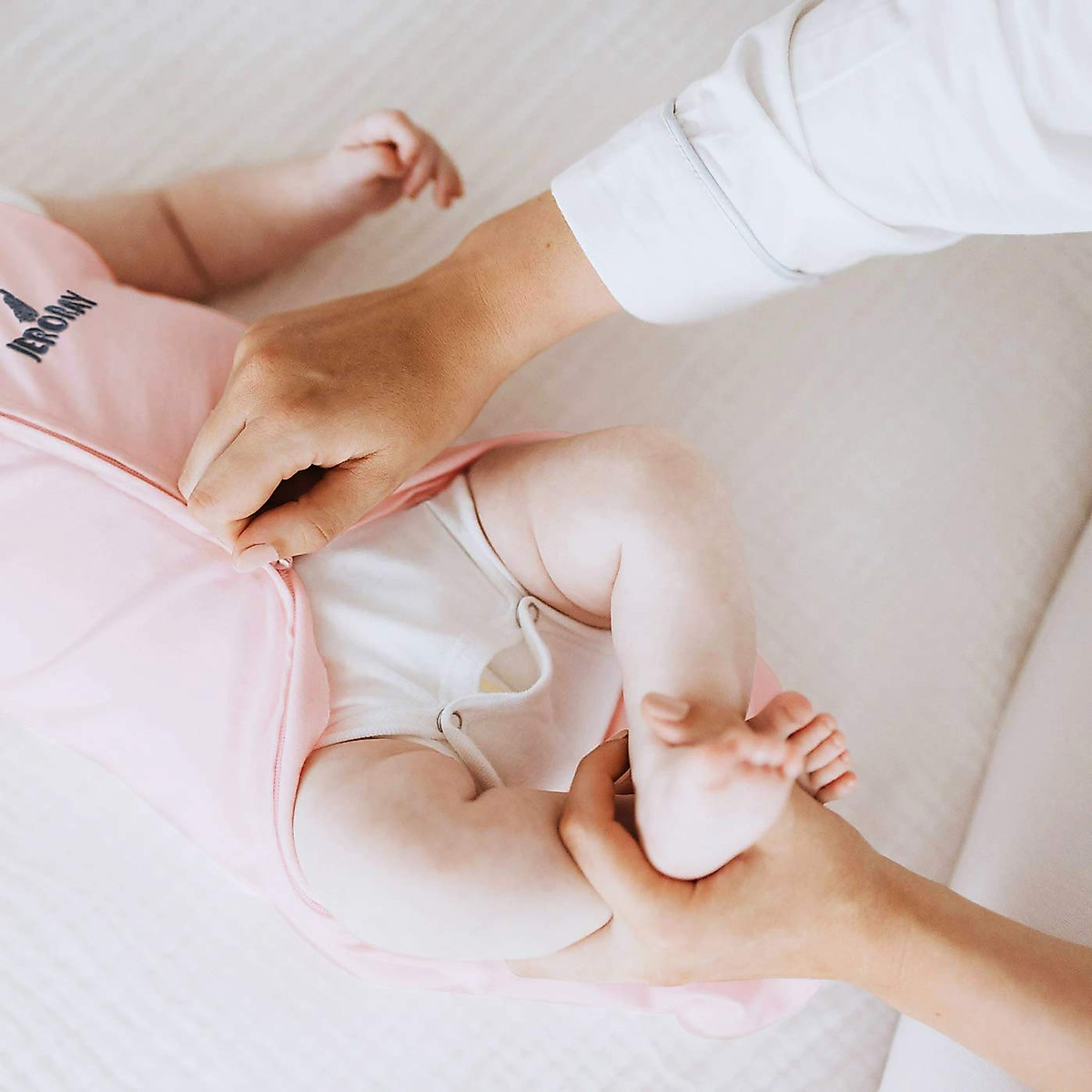 Jeroray Wearable Blanket-Stretchy Sleeping Bag,(12-18 Months) TOG 1.0,2-Pack,2 Way Zipper,Unisex,Elephant&Solid Dusty Rose,Large