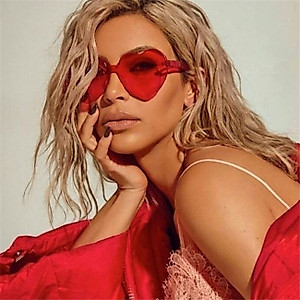 JFTOWN 8 Pairs Heart Shape Rimless Valentines Sunglasses Candy Color Frameless One Piece Love Glasses for Women Party Favor (Red)