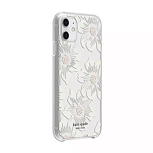kate spade new york Protective Hardshell Case for iPhone 12 Mini - Hollyhock Floral Clear/Cream with Stones