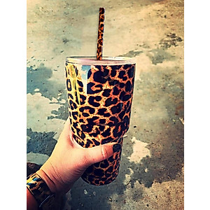 Peiking 20pcs Reusable Leopard Print Plastic Straws, Leopard Animal Drinking Straws and 1 Cleaning Brush for Jungle Animal Birthday Parties, Animal Birthday Party Favors