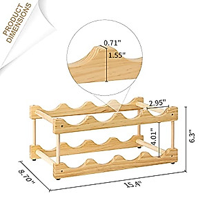 Wine Rack Freestanding Storage 8 Bottle Capacity, 2 Tiers Modular Small Wine Racks Countertop, Farmhouse Wood Wine Holder Stands for Pantry Table Top Organizer (Natural, 8 Bottles)