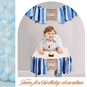 Buryeah Highchair Banner 1st Birthday One Highchair Banner 1st Birthday Banner for Girls Boys Birthday Party Supplies Birthday Party Cake Smash Photo Props Baby Shower Garland (Blue White)