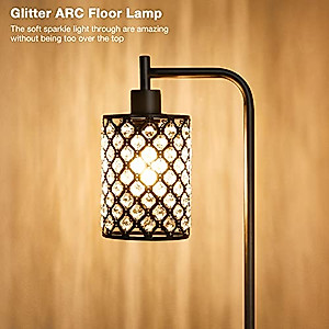 Hong-in Crystal Floor Lamp - Tall Lamp with 6W LED Bulb, Modern Standing Floor Lamps for Living Room with Foot Switch, Black Floor lamp for Bedroom Office Reading Dining Room Kitchen, 64.6 Inch