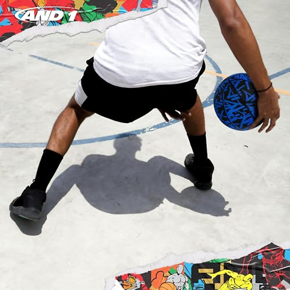 AND1 Street Ink Rubber Basketball: Official Regulation Size 7 (29.5 inches) Rubber Basketball - Deep Channel Construction Streetball, Made for Indoor Outdoor