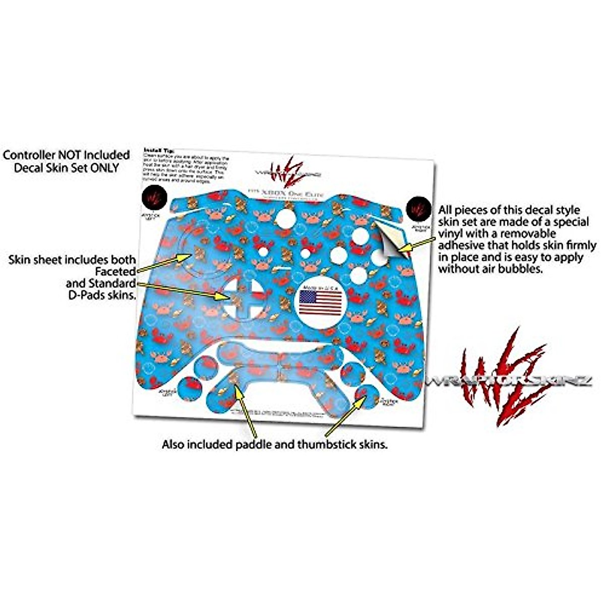 Crabs and Shells Blue Medium - WraptorSkinz Decal Style Vinyl Skin Wrap compatible with XBOX One ELITE Wireless Controller (CONTROLLER NOT INCLUDED)