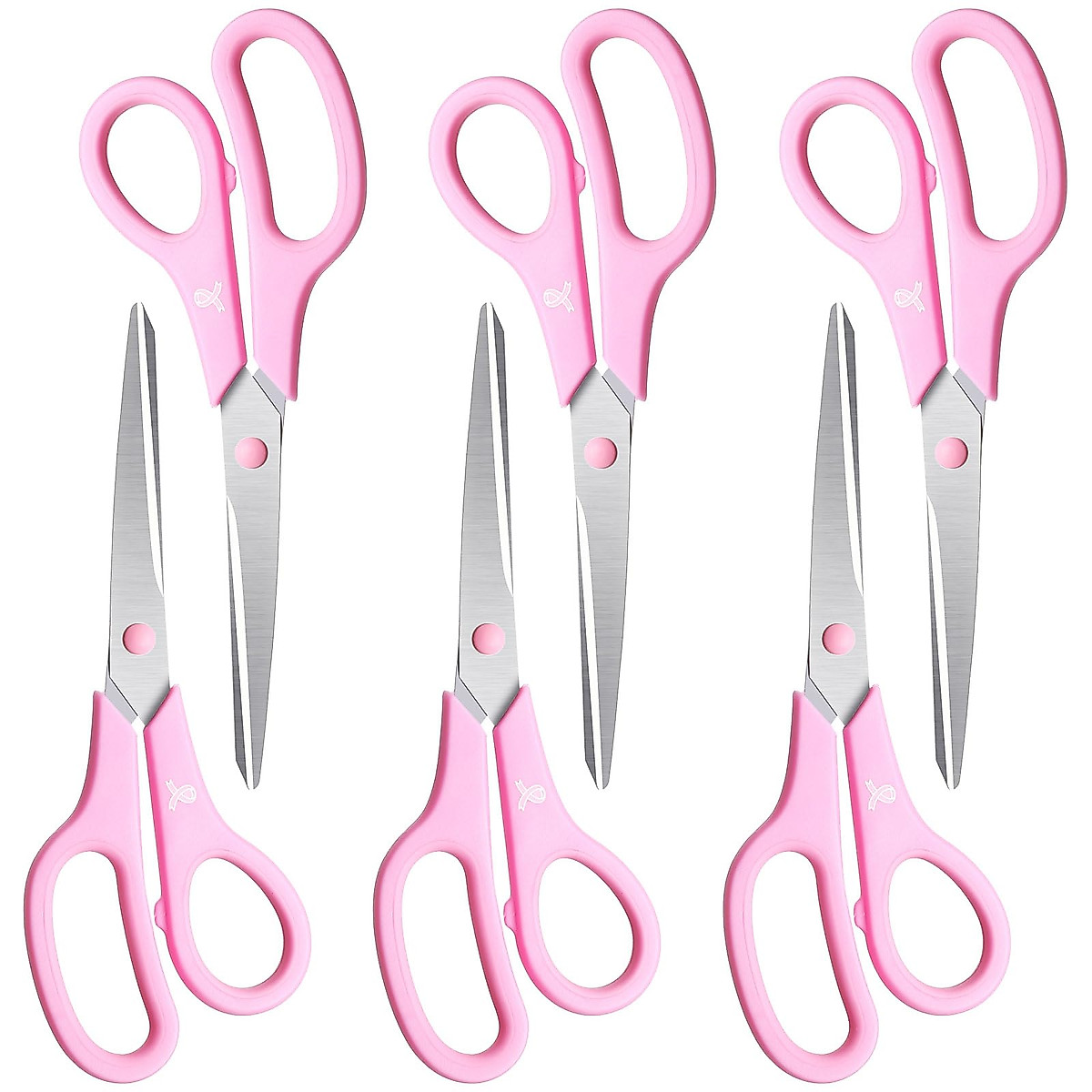 Lasnten 12 Pieces Pink Scissors Breast Cancer Awareness Scissors Ribbon Stainless Steel Scissors Bulk Multipurpose Scissors for Office Home School Sewing Cutting Fabric Craft Supplies