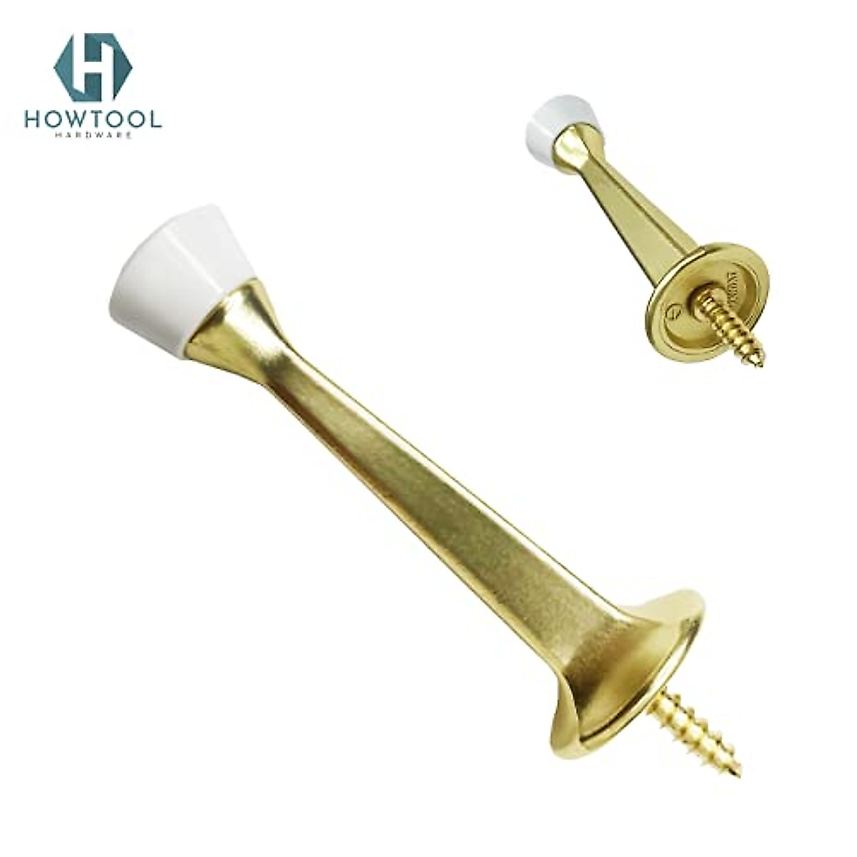 Door Stops 3 Inch Rigid Wall Mounted with Rubber Tip Champagne Brass, 5 Pack | HOWTOOL