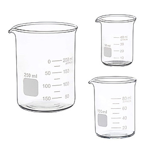 Glass Measuring Low Form Beaker Set 50ml 100ml 250ml Thick Glass Graduated Measuring Cylinder Set 5ml 10ml 50ml 100ml Glass Stirring Rod 12" Long