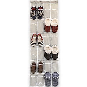 24 Pockets - SimpleHouseware Crystal Clear Over The Door Hanging Shoe Organizer, Gray (64'' x 19'')