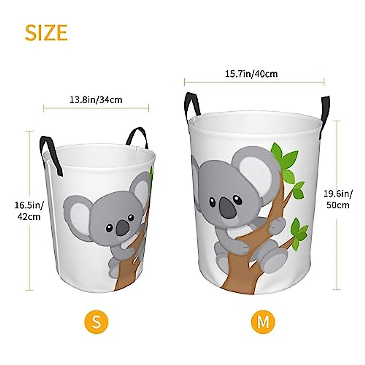 Hugging Tree Koala Laundry Basket Protable Circular Laundry Hamper Storage Bin Organizer With Handles For Bathroom,Bedroom Clothes