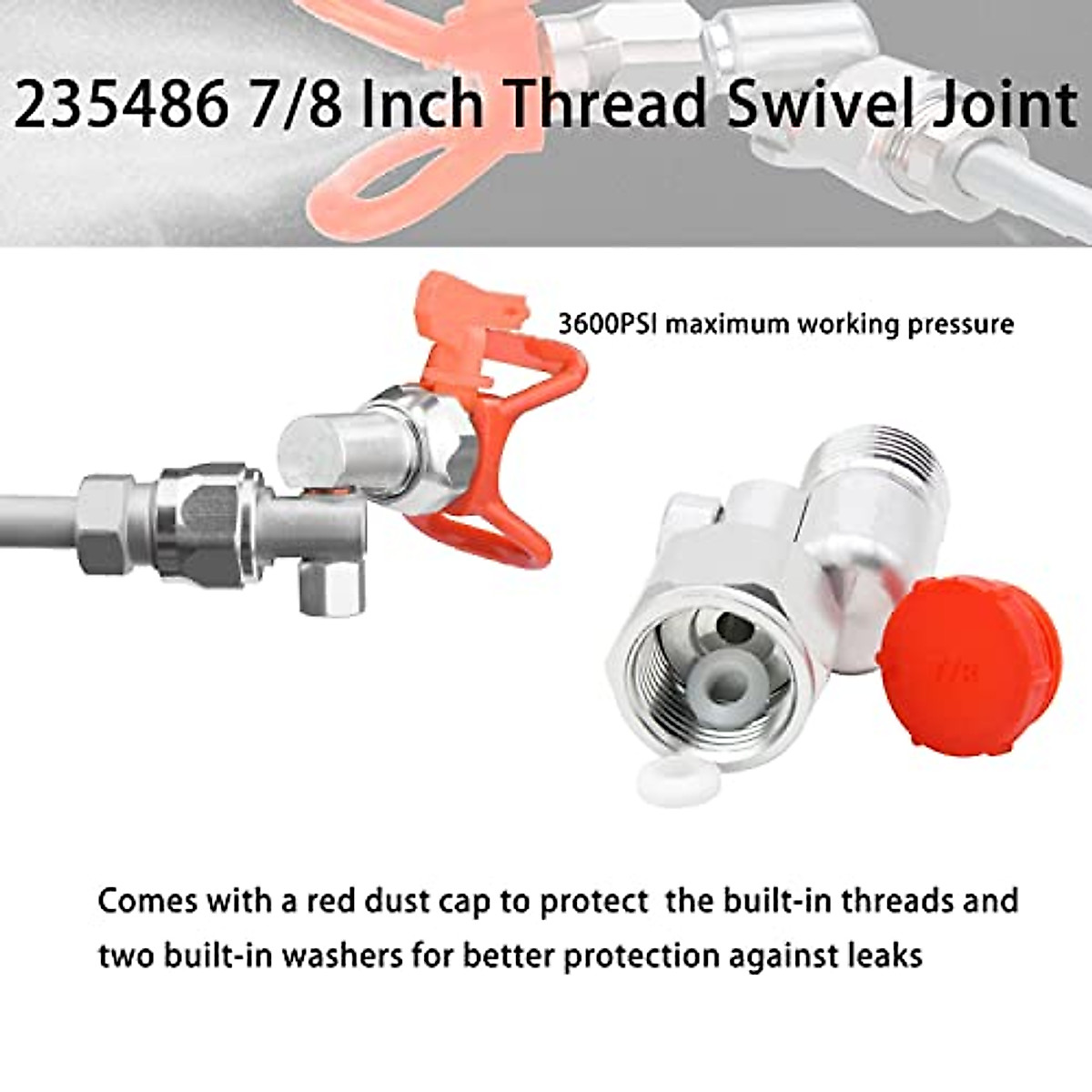 YESHINDA 235486 7/8 Inch Thread 180 Degree Rotation Swivel Joint for Airless Paint Spray Gun Swivel Joint