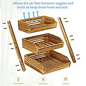 G.a HOMEFAVOR Fruit Basket, 3 Tier Wooden Fruit Basket for Kitchen, Fruit Stand Storage Holder, Fruit Bowl for Fruit, Vegetables and Snack Home Kitchen Countertop Organizer (Self-assembly)