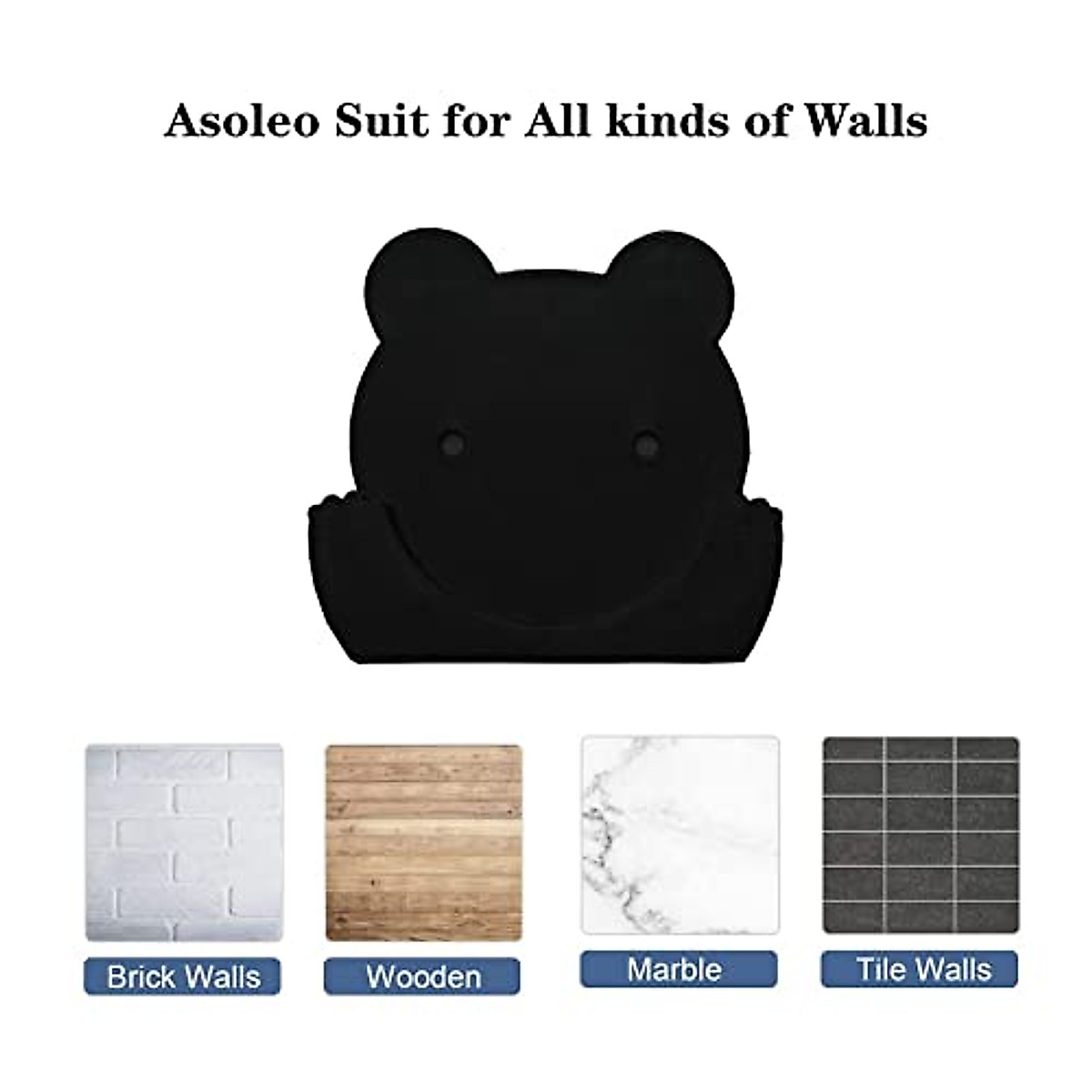 Asoleo Shower Curtain Rod Holder for Wall,Two Modes of No Drilling Installation and Perforated Installation of Bathroom Super Glue Shower Rod Support Base (black bear)