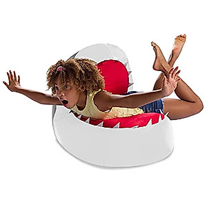 Posh Creations Stuffed Animal Chair for Kids, Toy Organizer, Cover Large 30" Children's Bean Bag, White Shark