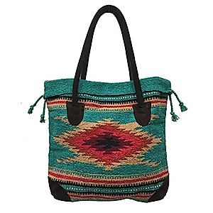 Monterrey Ladies Tote Purse Handwoven Southwestern Aztec Print Suede Handles A