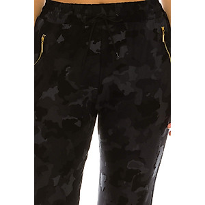 Leggings Depot Women's Relaxed fit Jogger Pants - Track Cuff Sweatpants with Pockets-S812ZIP, Gray Camouflage-with Zipper, Medium