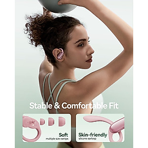 GNMN Bluetooth Headphones Wireless Earbuds 96hrs Playback Ear Buds IPX7 Waterproof Stereo Bass Over-Ear Earphones with Earhooks Microphone LED Battery Display for Sports/Workout/Gym/Running Rose Gold