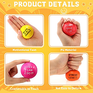 60 Pieces Motivational Stress Balls 1.97 Inch Inspirational Stress Relief Ball Bulk Hand Exercise Balls Encouraging Colorful Foam Balls Anxiety Small Balls with Quotes for Kids Adults Teens, 6 Styles