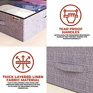 DORINT 2 Pack Under Bed Storage Containers - 4 Reinforced Handles for Clothing, Bedding, Blankets, Towels, Sweaters (6 Inches Tall, 60L)