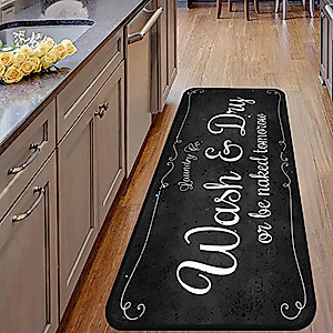 Laundry Room Long Mat Area Rug Non-Slip Floor Mat Waterproof Farmhouse Carpet for Kitchen 40" x 20"(Black-2)