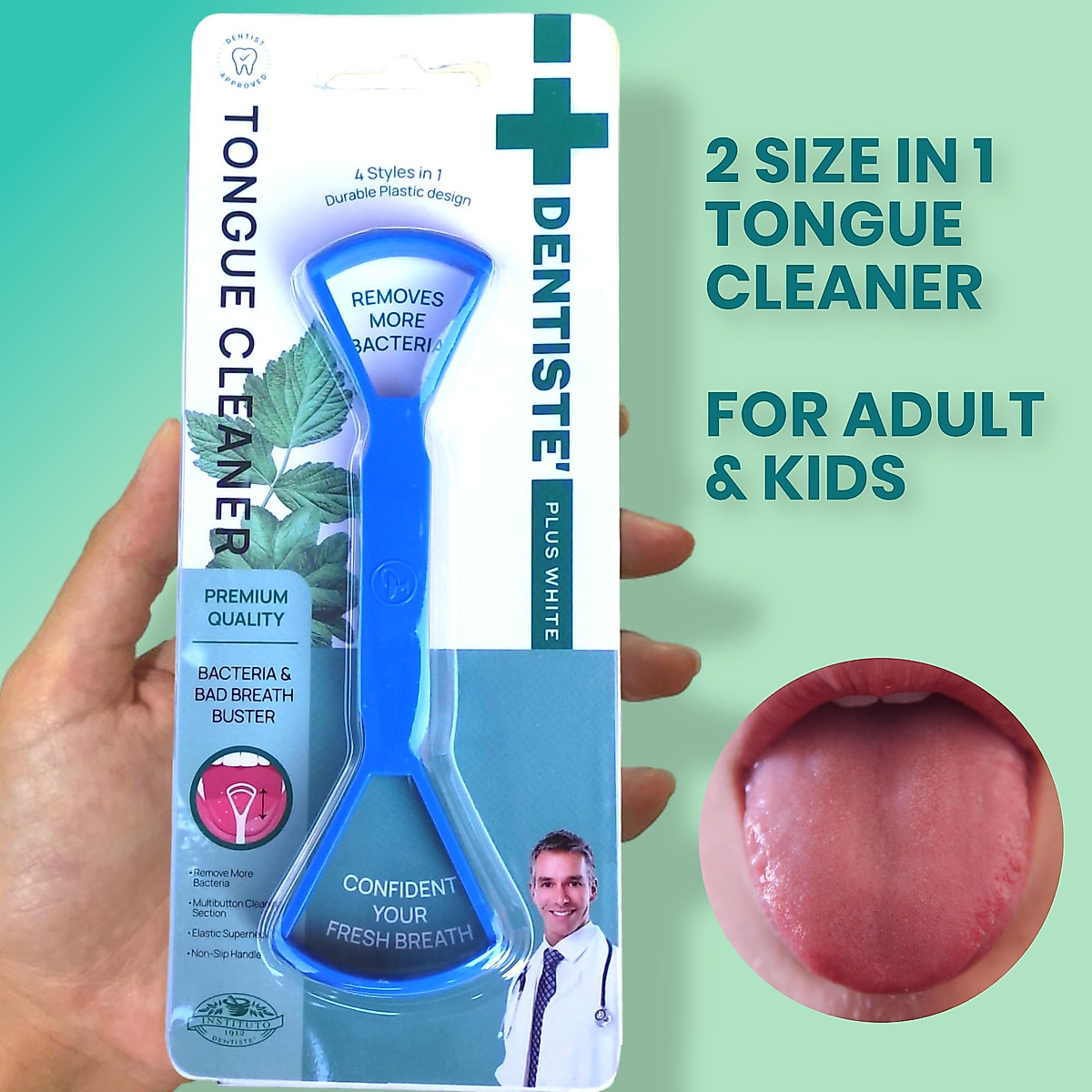 DENTISTE Tongue Scraper for Adults Plastic - Tongue Cleaner 2 Size in 1 - Tongue Scraper for Kids - Tongue Scraper Breathrx plastic, Bad Breath Treatment for Adults