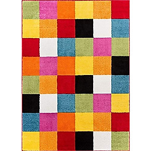 Well Woven Modern Rug Squares Multi Geometric Accent 5' x 7' Area Rug Entry Way Bright Kids Room Kitchn Bedroom Carpet Bathroom Soft Durable Area Rug