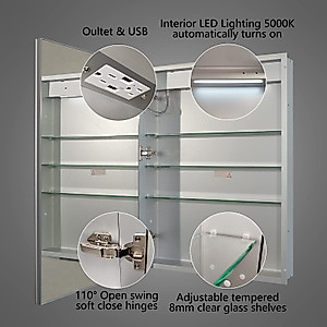 ExBrite Lighted Medicine Cabinet 24 x 32 Inch,Recessed or Surface led Medicine Cabinet, Clock&Room Temp Display,Defog,Dimming,Medicine Cabinet with Lights 3-Color Temper Chang,Hinge on The Left