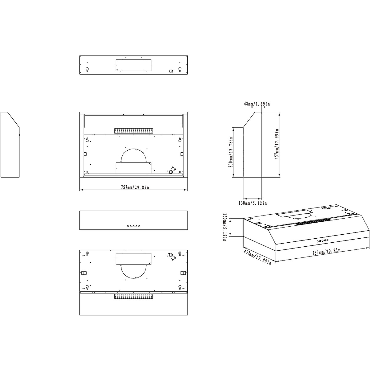 Winflo 30 In. Convertible Stainless Steel Under Cabinet Range Hood with Mesh filters and Charcoal Filters and Push Button Control