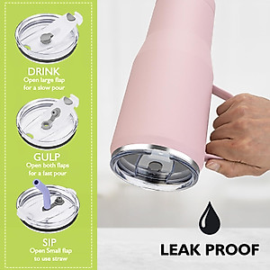 Zukro 50 oz Tumbler With Handle And Straw, Large Leak Proof Triple Wall Vacuum Insulated Stainless Steel Cup with Lid Fit in Cup Holder, Keeps Cold 30 Hours, No Sweat, Dishwasher Safe - Pink