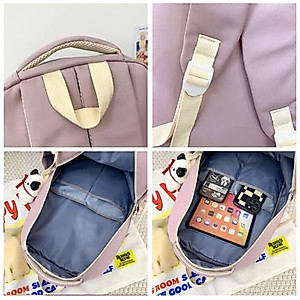 MININAI Preppy Backpack with Cute Pendant Women Smile Face Laptop Backpack Kawaii Lightweight Aesthetic College Backpack (Black,One Size)