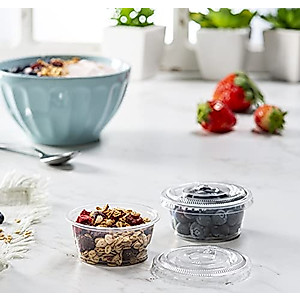 (3.25 oz - 100 Sets) Clear Diposable Plastic Portion Cups With Lids, Small Mini Containers For Portion Controll, Jello Shots, Meal Prep, Sauce Cups, Slime, Condiments, Medicine, Dressings,