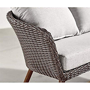 Athens All-Weather Brown Wicker Outdoor Chairs with Light Gray Cushions, Set of 2