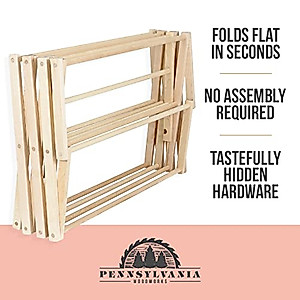 Pennsylvania Woodworks Clothes Drying Rack: Solid Maple Hardwood Laundry Rack for Bedding, Blankets, Towels & More, Heavy Duty, Folding Drying Rack Made in USA, No Assembly Needed, Extra Large