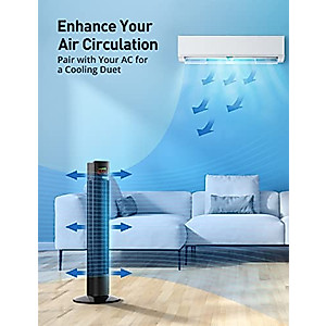 PARIS RHÔNE Tower Fan, 36” Oscillating Fan, 9 Modes, 3 Speeds, LED Display, 12H Timer, Portable Fan, Standing Floor Fan Bladeless Tower Fan with Remote for Bedroom, Living Room, Offices & Kitchen
