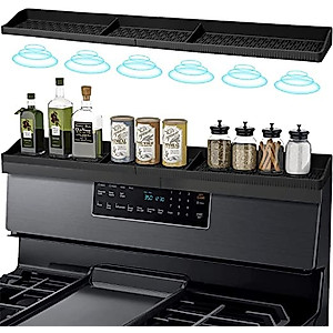 AUAUY Stove Top Shelf Magnetic, 30 inch Silicone Shelf for the Stove, Kitchen Organizer Oven Shelf Spice Rack, Stove Top Shelf With 3 Function Partitions, Stove Shelf Magnetic Shelf Of 6 Magnets-Black