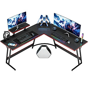 Homall L Shaped Gaming Desk Computer Corner Desk Pc Gaming Desk Table with Large Monitor Riser Stand for Home Office Sturdy Writing Workstation (Black,51 Inch)