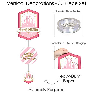 Big Dot of Happiness Little Princess Crown - Pink and Gold Princess Baby Shower or Birthday Party DIY Dangler Backdrop - Hanging Vertical Decorations - 30 Pieces