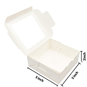 QULIT 50pcs 5x5x2 Inch Cookie Boxes with Window White Bakery Boxes Pastry Boxes for Macaroon Dessert Cupcake Donut Pastry Muffins