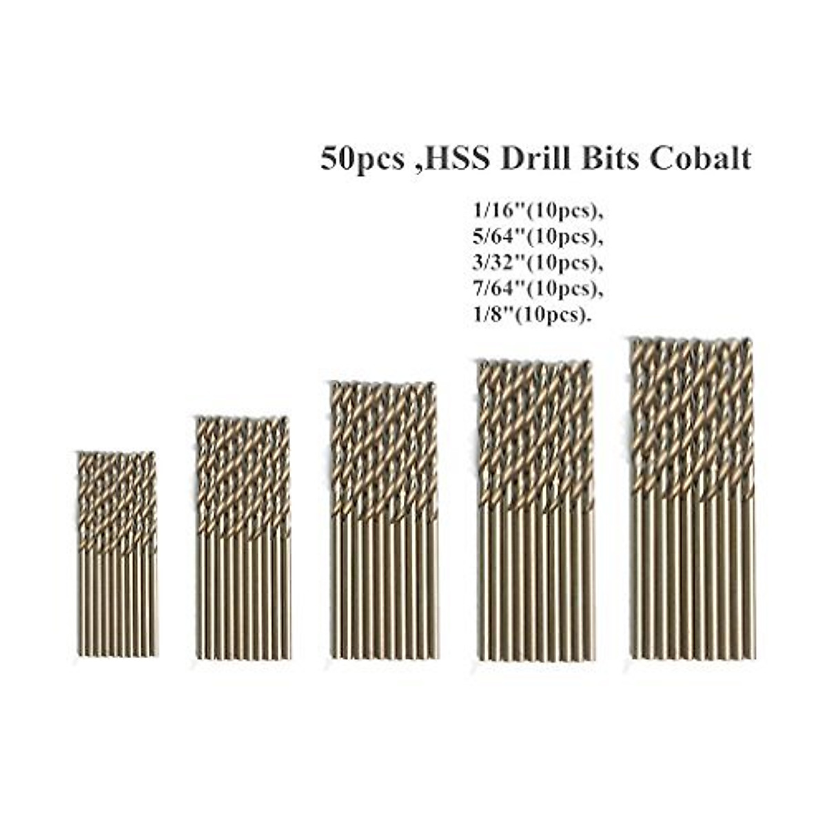 50PCS Cobalt Drill Bit Set (1/16", 5/64", 3/32", 7/64", 1/8") HSS M35 Twist Bits