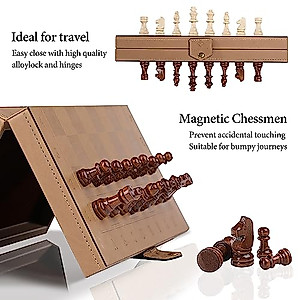 12" Leather Magnetic Chess Sets - Chess & Checkers Board Game, suwam Portable Travel Chess Board Games, Beginner Large Chess Set for Kids and Adults