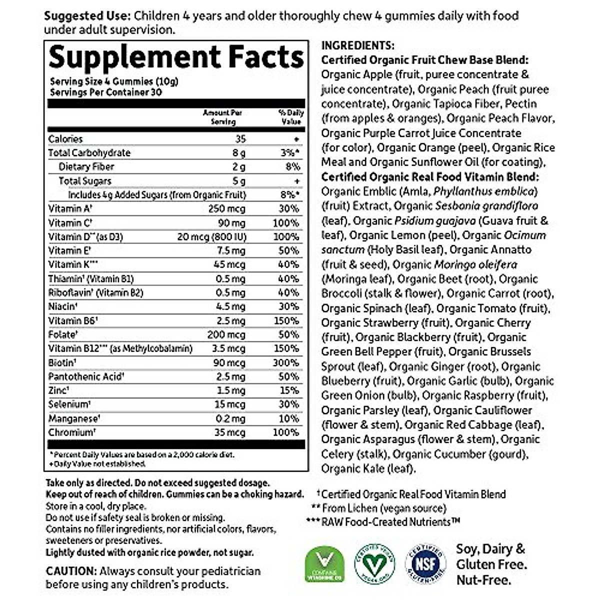 Garden of Life mykind Organics Kids Gummy Vitamins - Fruit - Certified Organic, Non-GMO & Vegan Complete Children's Multi - B12, C & D3 - Gluten, Soy & Dairy Free, 120 Real Fruit Chew Gummies