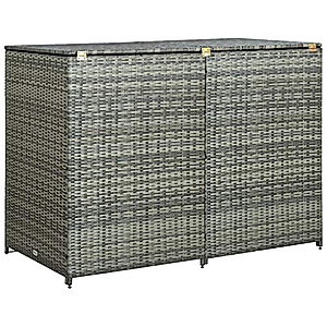 vidaXL Garbage Can Shed, Trash Bin Shed, Double Wheelie Bin Storage, Outdoor Garbage Can Enclosure for Garden Patio Backyard, Anthracite Poly Rattan