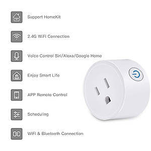 Smart Plug Mini HomeKit, Smart WiFi Outlet Socket Support Apple HomeKit, Amazon Alexa and Google Assistant Voice Control Plug with Timer Function and Group Control Apple MFi Certified No Hub Required