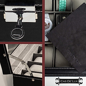 Watch Box Organizer Pillow Case 24 Slot Display Cases With Framed Glass Lid Elegant Contrast Stitching Sturdy and Secure Lock for Men Women Watch and Jewelry Large Holder Boxes